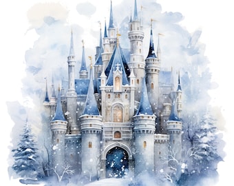 17 Winter Castle Clipart, Princess Castle, Printable Watercolor Clipart ...