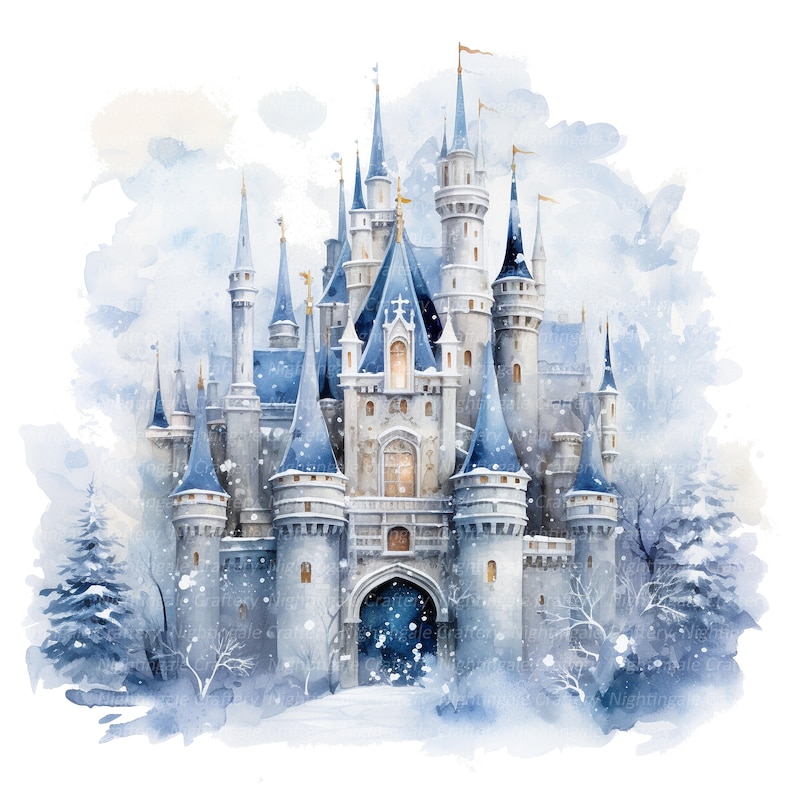 10 Winter Castle Clipart, Winter Palace, Printable Watercolor Clipart ...