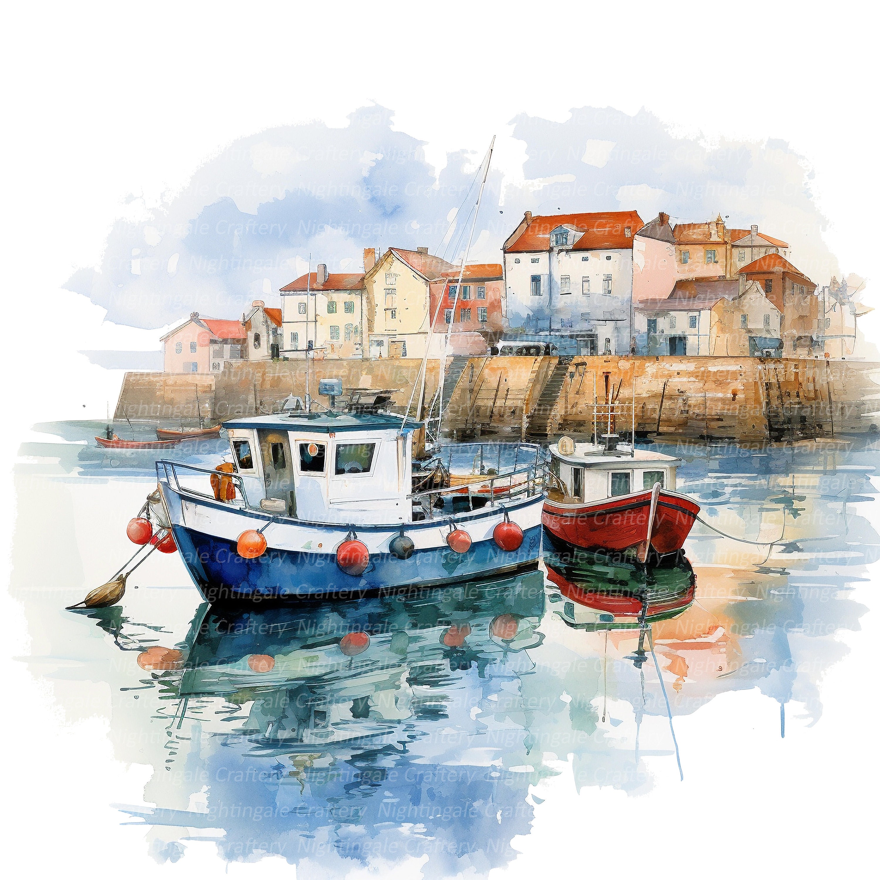 10 Harbour Landscape Clipart Printable Watercolor Clipart - Etsy