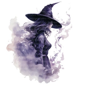 10 Witch Profile Clipart, Halloween Witch, Printable Watercolor Clipart ...