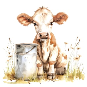 8 Milk Cow Baby Clipart, Calf, Milk Clipart, Printable Watercolor ...
