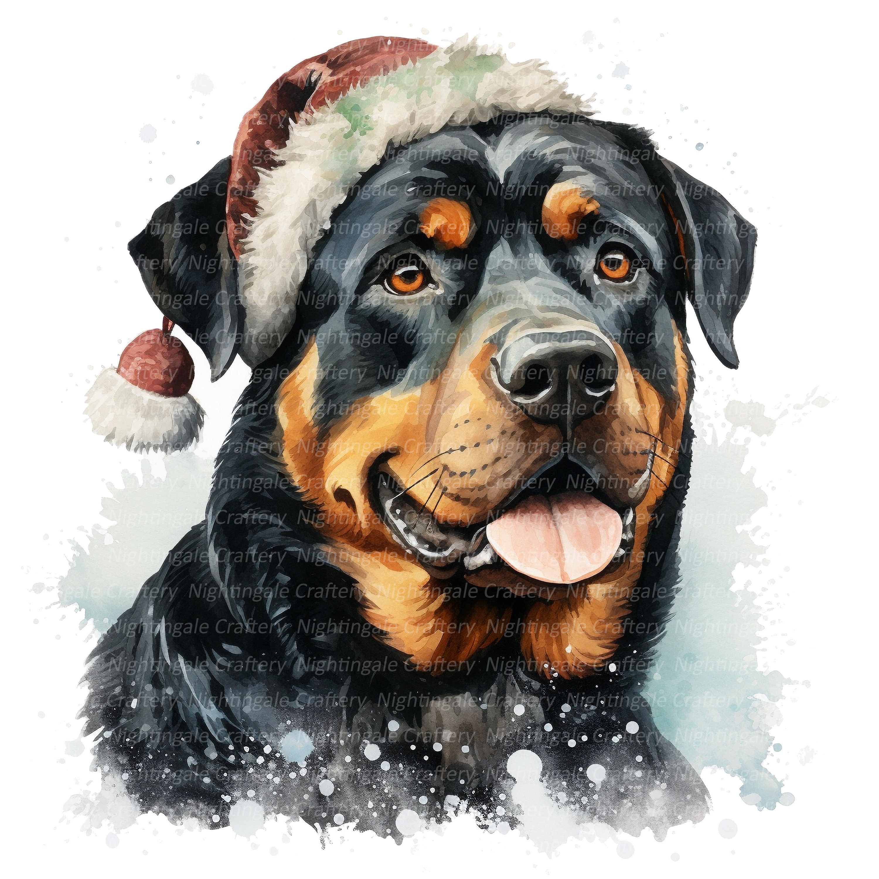 9 Rottweiler With Santa Hat Clipart, Printable Watercolor Clipart, High ...