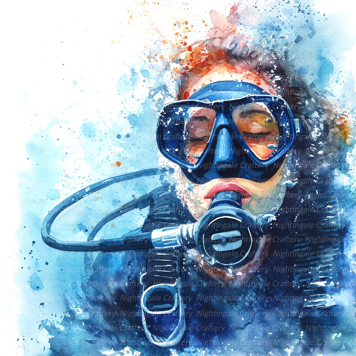 10 Woman Diving Clipart, Scuba Diving Clipart, Printable Watercolor ...