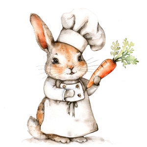 8 Bunny Chef Clipart, Cook Clipart, Printable Watercolor Clipart, High ...