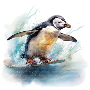 10 Surfing Penguin Clipart, Attractive Penguin, Printable Watercolor ...