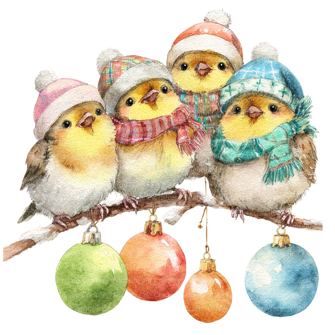 10 Funny Christmas Birds Clipart, Robin, Printable Watercolor Clipart ...