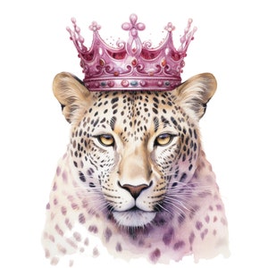 12 Leopard Queen Clipart, Leopard King, Crown, Printable Watercolor ...