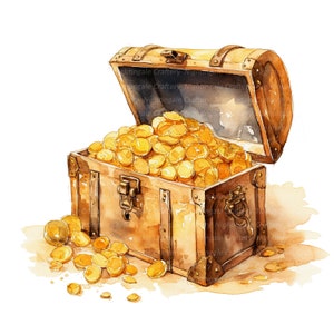 10 Treasure Chest Clipart, Pirate Chest, Printable Watercolor Clipart ...