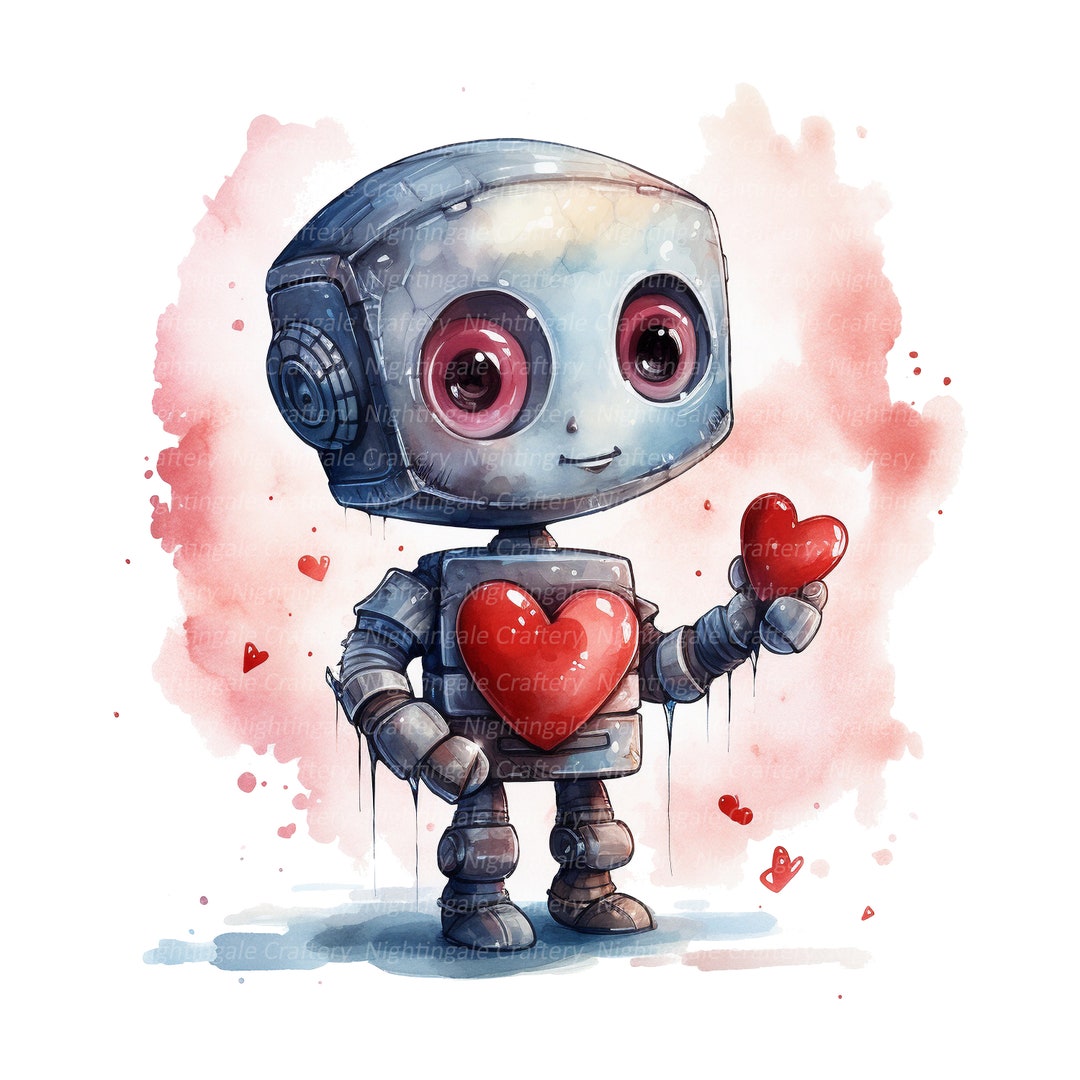 12 Romantic Robots Clipart, Cartoon Robot Love, Printable Watercolor ...