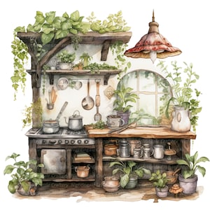 12 Fairy Kitchen Clipart, Printable Watercolor Clipart, 12 High Quality ...