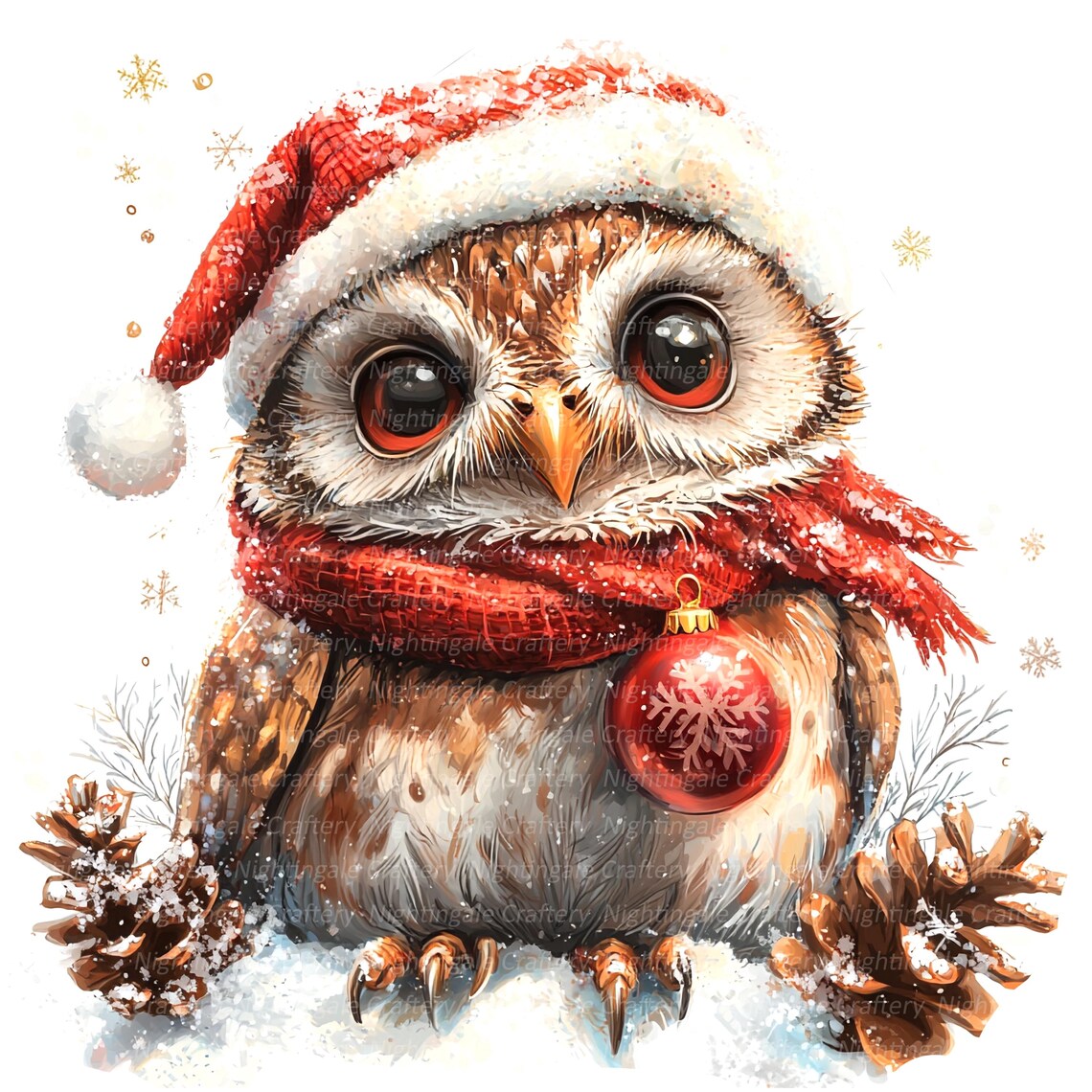9 Christmas Owl Clipart Set 2, Christmas Card, Printable Watercolor ...