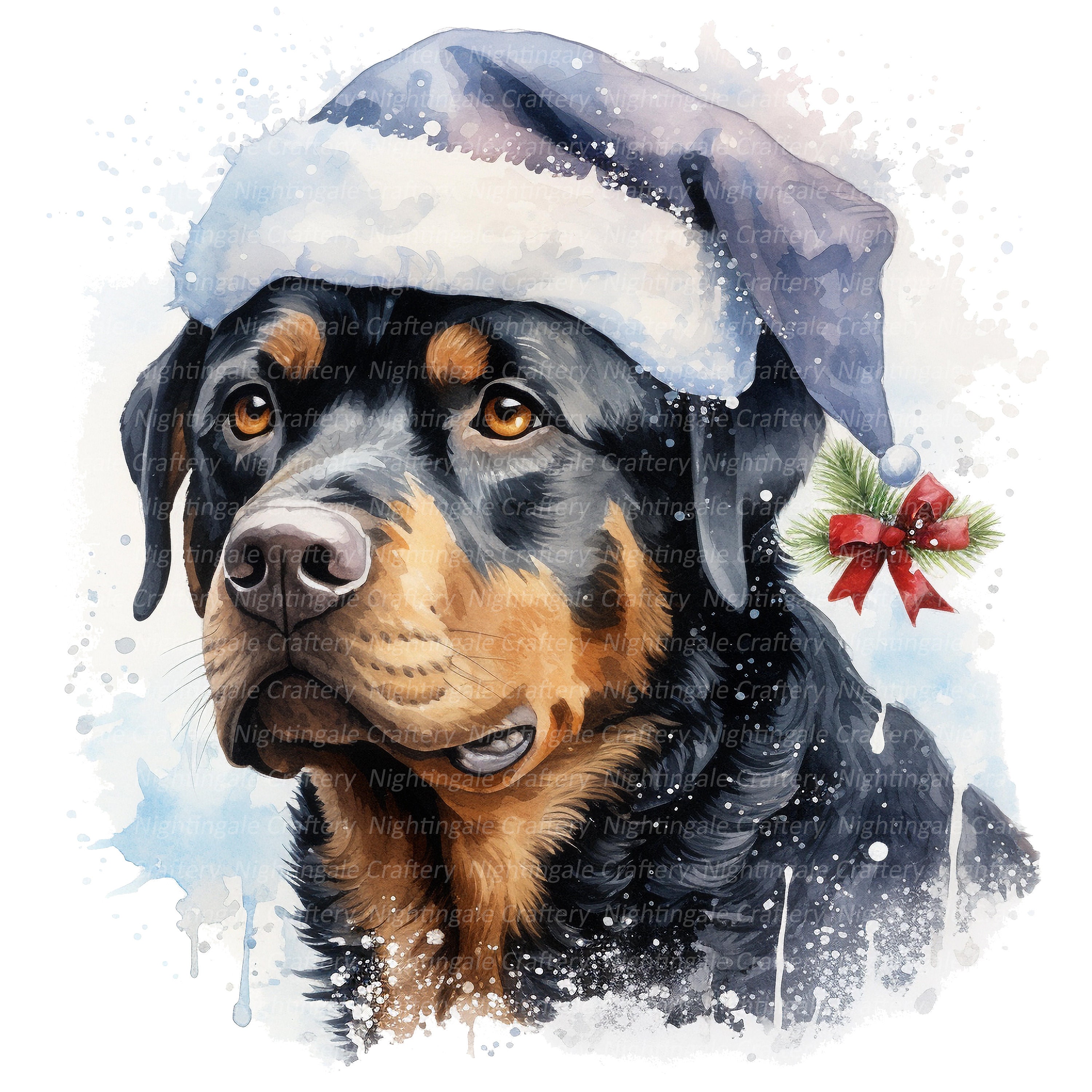 9 Rottweiler With Santa Hat Clipart, Printable Watercolor Clipart, High ...