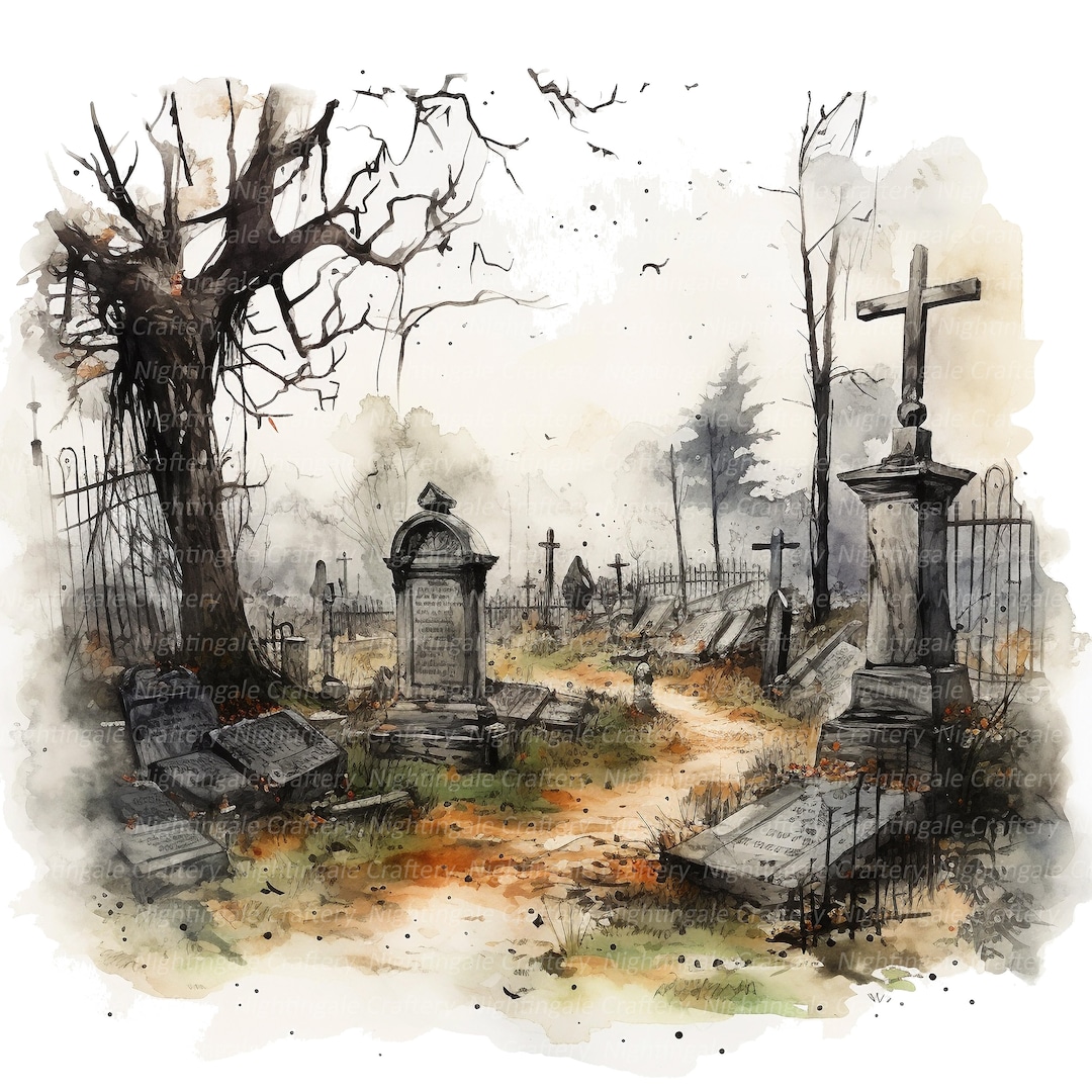 10 Abandoned Cemetery Clipart, Printable Watercolor Clipart, High ...