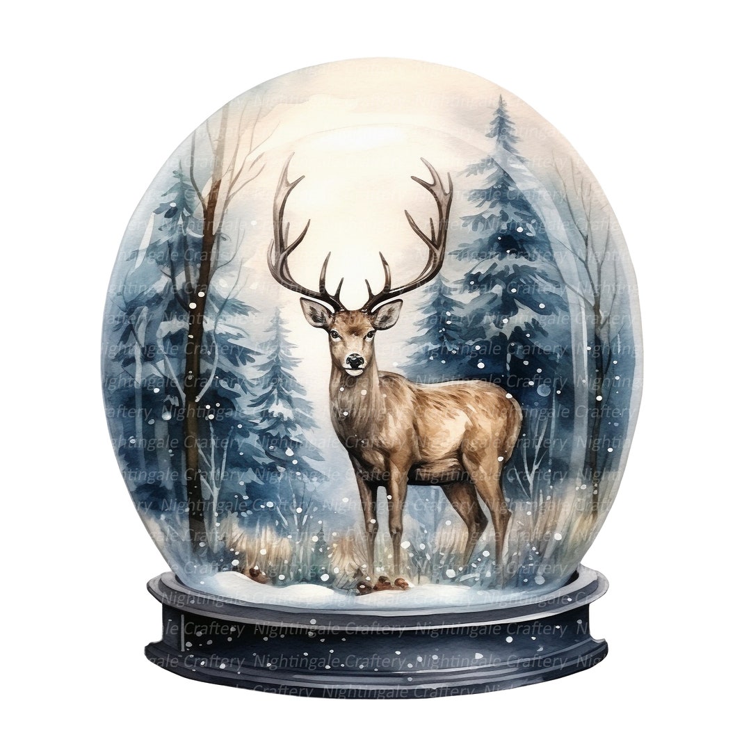 12 Deer Christmas Snow Globe Clipart, Christmas Snowglobe, Christmas Decor, Watercolor Christmas ...