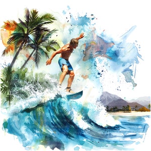 8 Surfing Clipart, Beach Clipart, Surfing Waves, Printable Watercolor ...