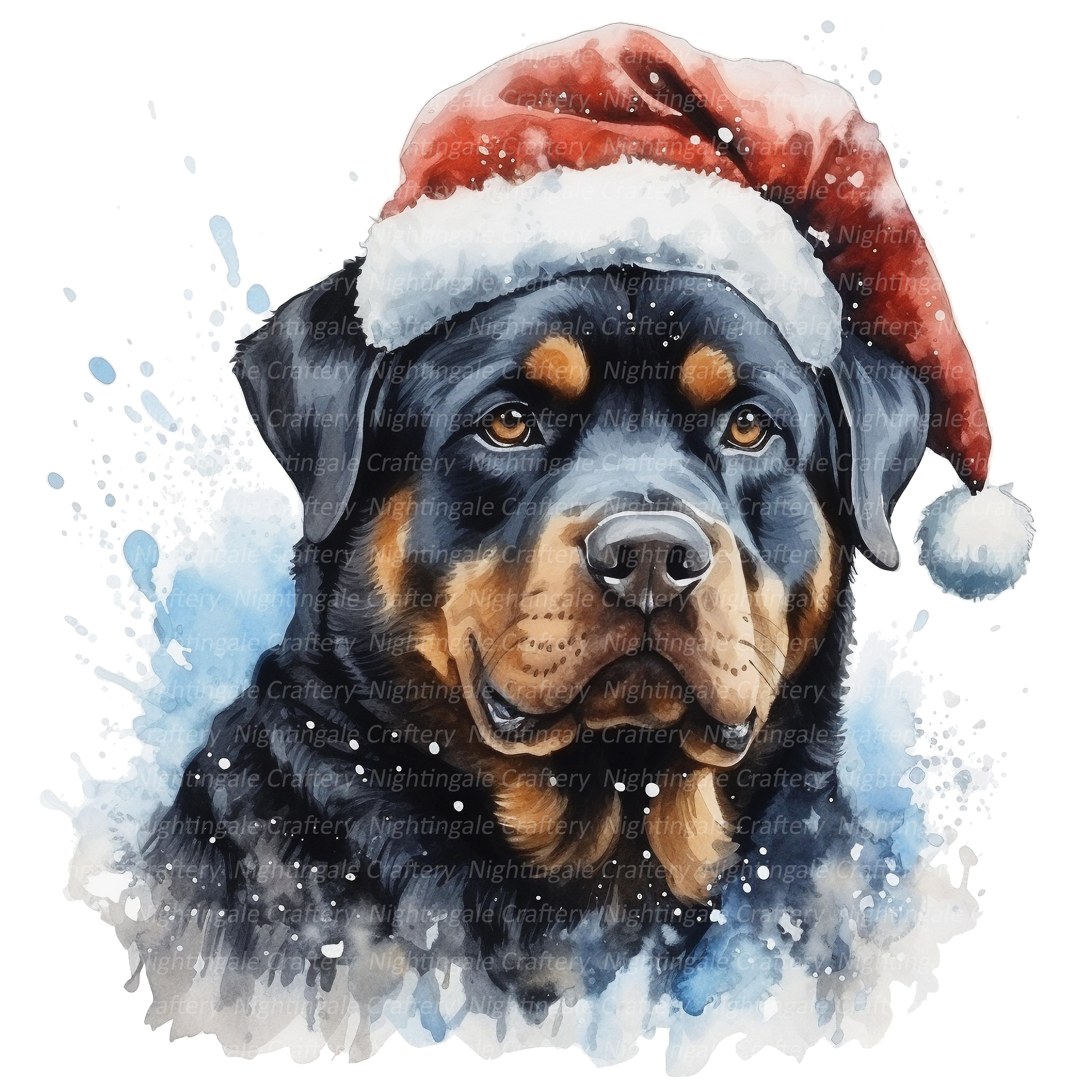 9 Rottweiler With Santa Hat Clipart, Printable Watercolor Clipart, High ...