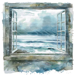 12 Window With Storm View Clipart, Window to Sea Clipart, Printable ...