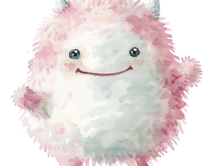 Monster Watercolor Clipart, Cute Digital Creatures PNG, Party Invites ...