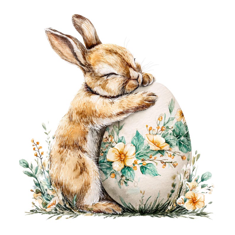 10 Easter Bunny and Egg Clipart, Printable Watercolor Clipart, High ...