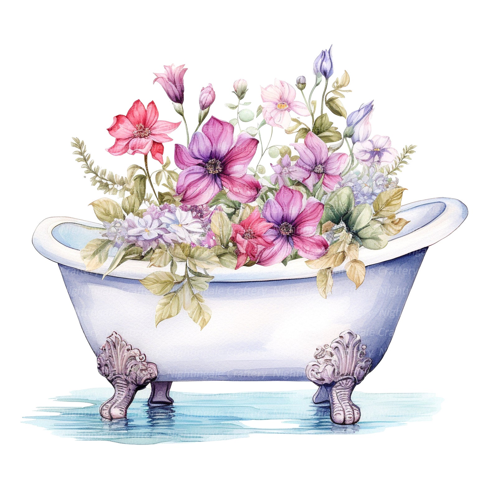 12 Floral Bathtub Clipart, Floral Bath, Digital Clipart, Printable ...