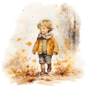 14 Little Boy in Autumn Clipart, Autumn Kid, Printable Watercolor ...