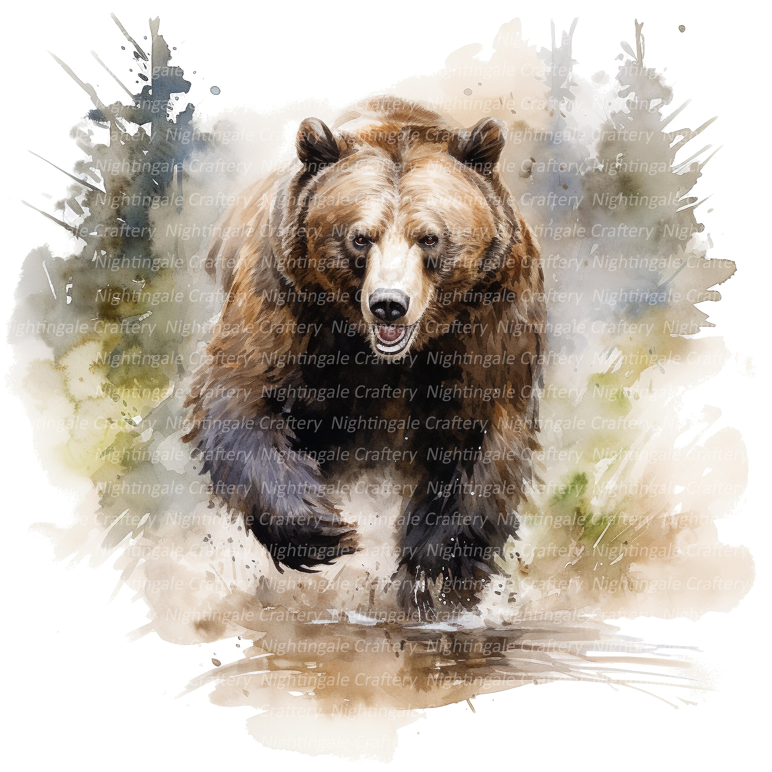 Bear in Forest Clipart Printable Watercolor Clipart 10 High - Etsy