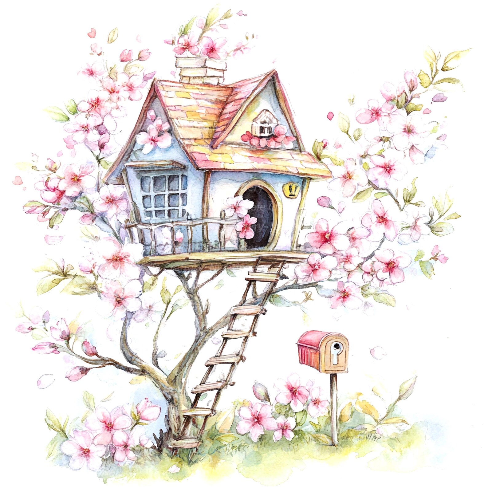 9 Spring Birdhouse Clipart 2, Floral Bird House, Printable Watercolor ...