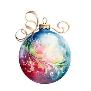 12 Vintage Christmas Coloured Bauble Clipart 2, Printable Watercolor ...