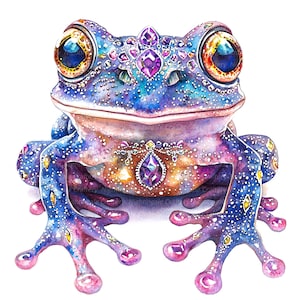 12 Jeweled Frog Clipart, Toad Clipart, Printable Watercolor Clipart ...