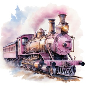 11 Princess Train Clipart, Vintage Steam Train, Printable Watercolor ...