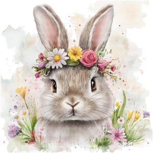 8 Floral Bunny Clipart, Easter Bunny Clipart, Printable Watercolor ...