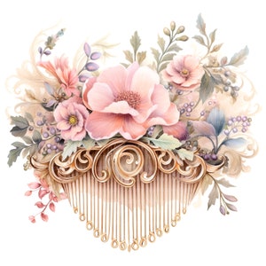 10 Floral Comb Clipart, Vintage Comb, Printable Watercolor Clipart ...