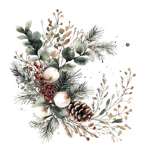 11 Christmas Decor, Boho Christmas Card, Printable Watercolor Clipart ...