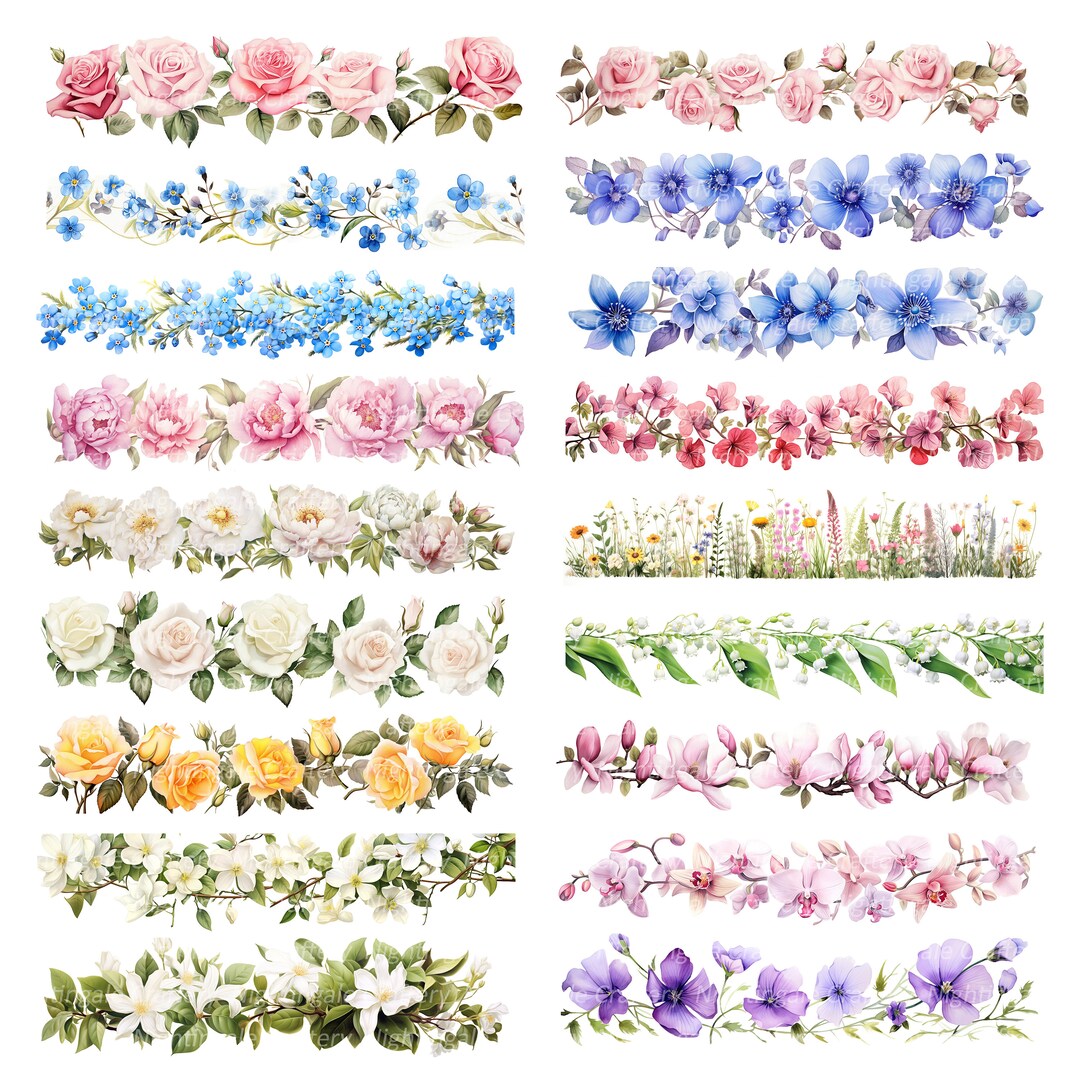 18 Flower Border MIX Clipart, Floral Border Bundle, Digital Clipart ...