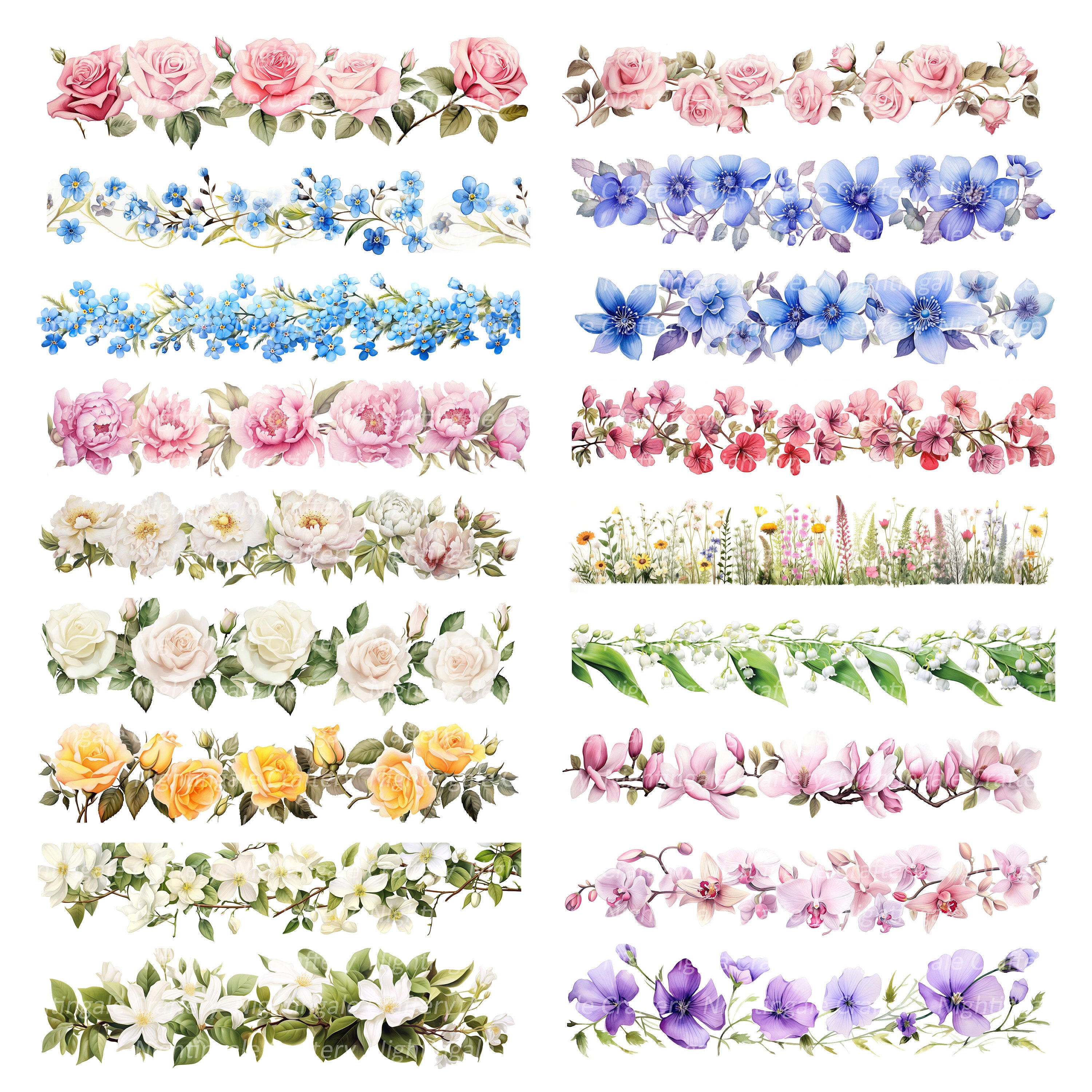 18 Flower Border MIX Clipart Floral Border Bundle Digital - Etsy