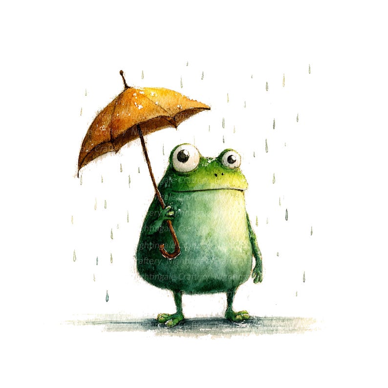 8 Frog With Umbrella Clipart, Rain Clipart, Printable Watercolor ...