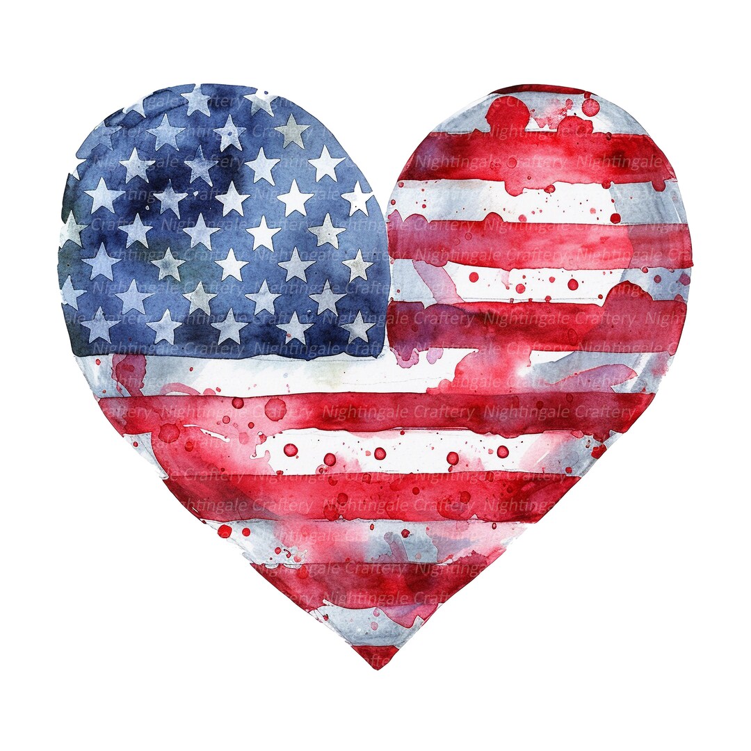 10 USA Flag Heart Clipart, USA Flag Clipart, Printable Watercolor ...