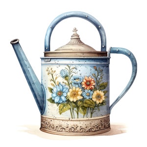 12 Vintage Watering Can Clipart, Water Can, Printable Watercolor ...