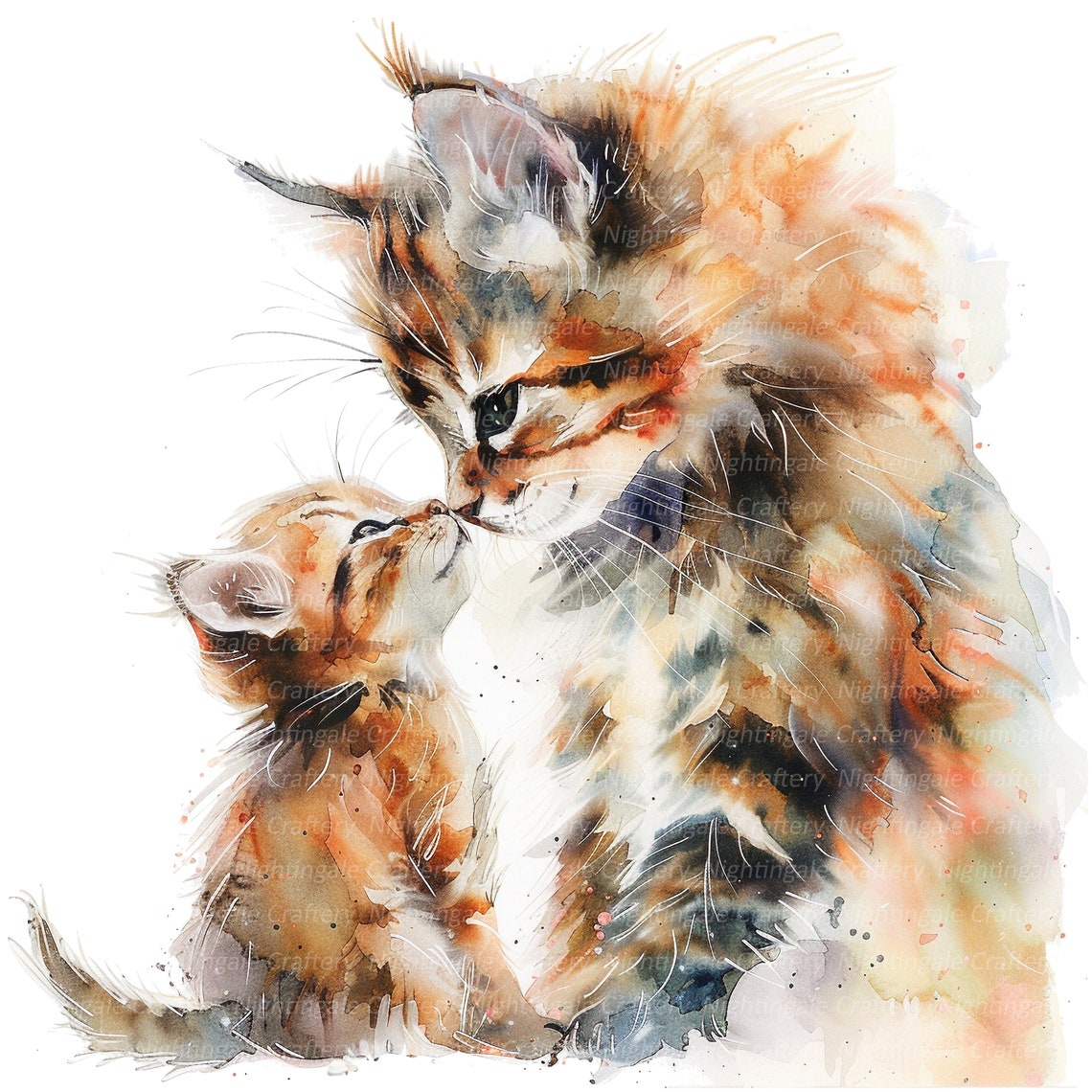 10 Cat and Kitten Clipart, Kitten Love Clipart, Printable Watercolor ...