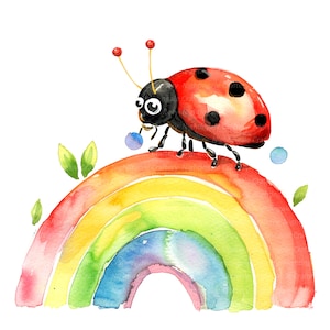 8 Cartoon Ladybird Clipart, Cartoon Rainbow Clipart, Printable ...