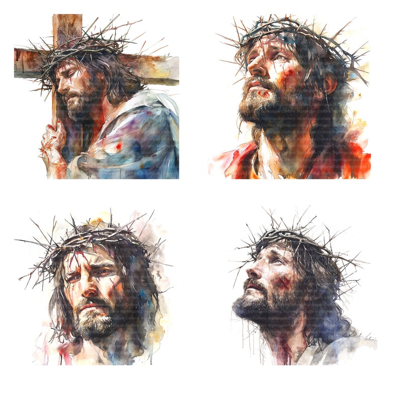 20 Jesus Christ Clipart, Easter Jesus Clipart, Printable Watercolor ...