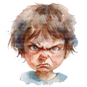 14 Kid Face Clipart, Kid Emotions Clipart, Printable Watercolor Clipart ...