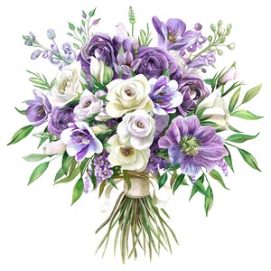 8 Purple Flowers Bouquet Clipart, Violet Floral, Printable Watercolor ...