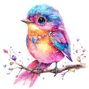 10 Jeweled Birds Clipart, Printable Bird, Printable Watercolor Clipart ...