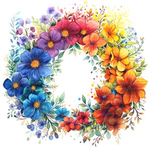12 Floral Rainbow Clipart, Floral Wreath, Rainbow Clipart, Printable ...