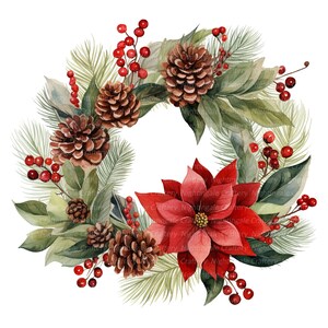 16 Christmas Wreath Clipart, Poinsettia Clipart, Digital Clipart ...
