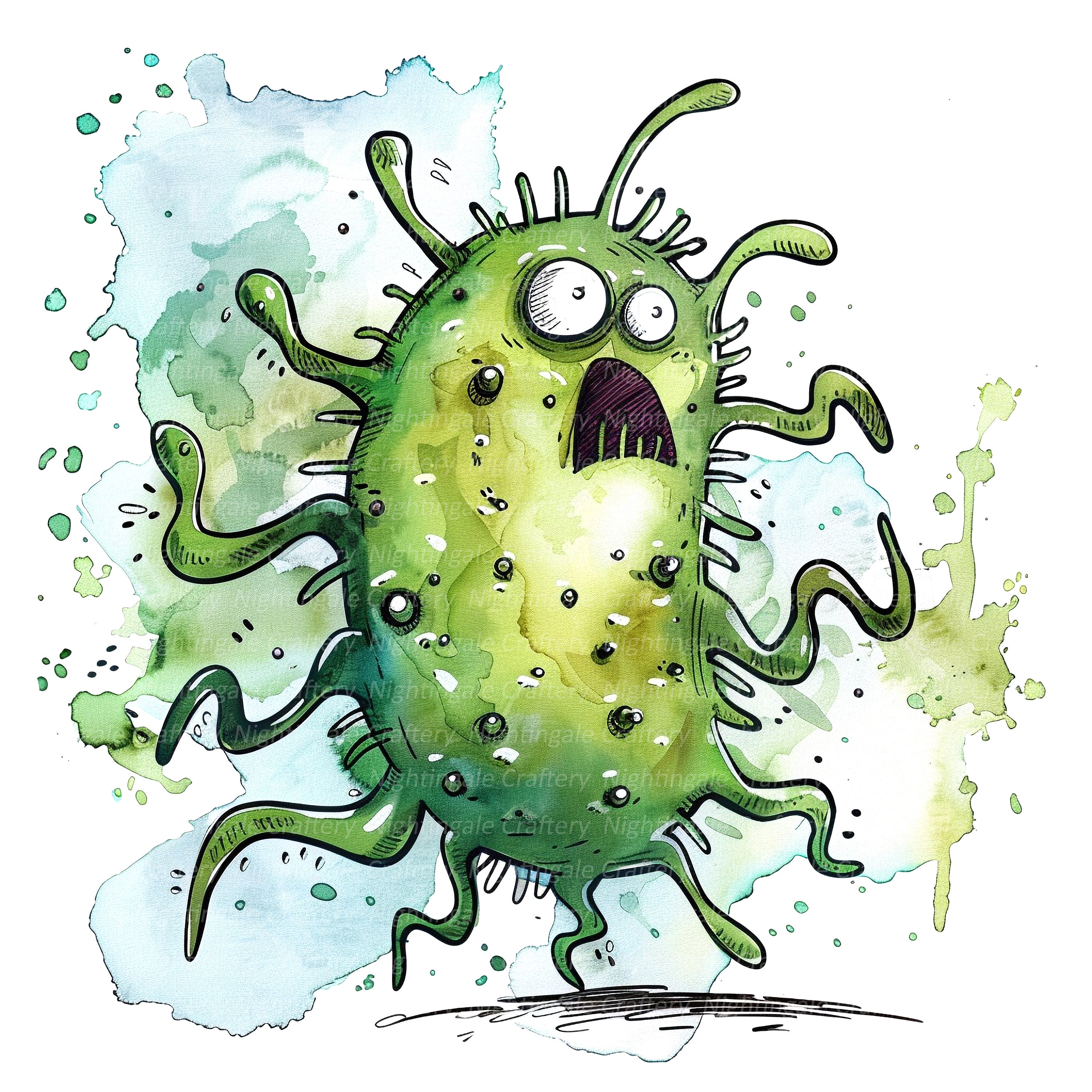 12 Cartoon Bacteria Clipart, Virus Clipart, Printable Watercolor ...