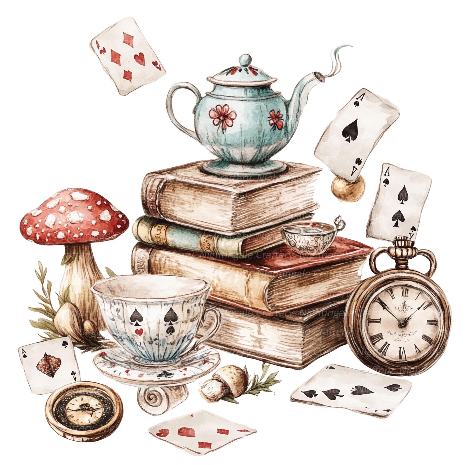 10 Alice in Wonderland, Mad Tea Party Clipart, Printable Watercolor ...