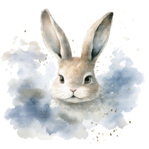 10 Bunny in Clouds Clipart, in Memoriam, Printable Watercolor Clipart ...