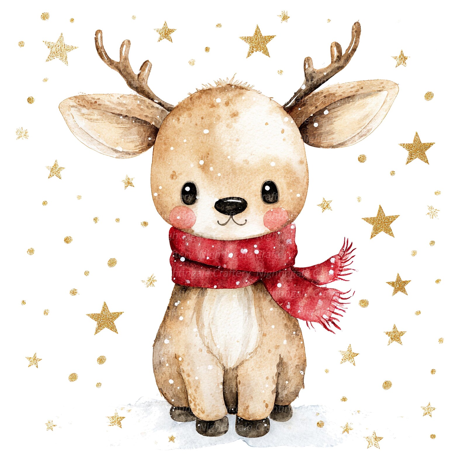 9 Christmas Reindeer Clipart, Cute Deer, Cartoon, Printable Watercolor ...